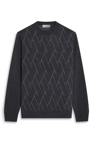 Bugatchi Geometric Extrafine Merino Wool Crewneck Sweater - Anthracite