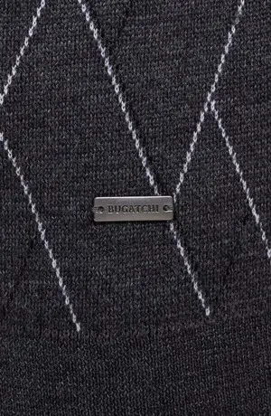 Bugatchi Geometric Extrafine Merino Wool Crewneck Sweater - Anthracite