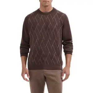 Bugatchi Geometric Extrafine Merino Wool Crewneck Sweater - Chocolate