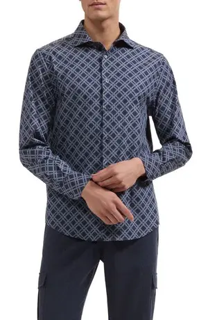 Bugatchi Axel Geometric Long Sleeve Shirt - Navy