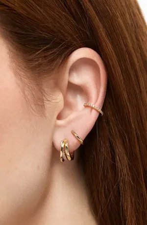 ANA LUISA Esme Trip Cubic Zirconia Huggie Hoop Earrings