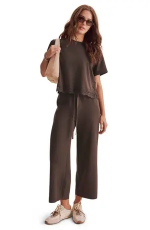 Splendid Lainey Lace Trim Jersey Tee - Java Brown