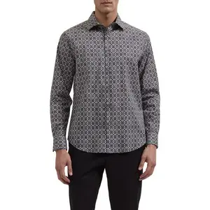Bugatchi Axel Shaped Long Sleeve Patterned Shirt - Graphite