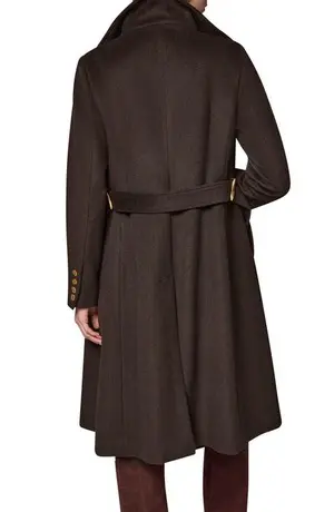 Donna Karan New York Belted Funnel Neck Wool Blend Coat - Chocolate