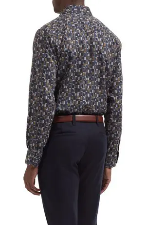 Bugatchi Julian Shaped Geometric Print Cotton Shirt