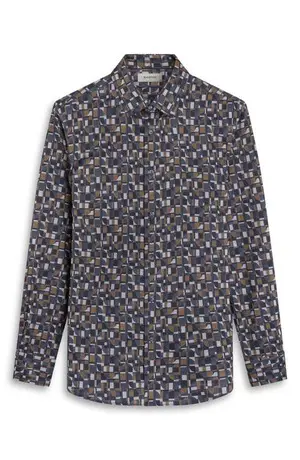 Bugatchi Julian Shaped Geometric Print Cotton Shirt