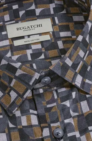 Bugatchi Julian Shaped Geometric Print Cotton Shirt