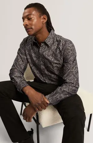 Ted Baker London Damzen Jacquard Cotton Button-up Shirt
