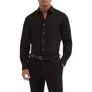 Bugatchi Julian Shaped Fit Solid Jacquard Button-up Shirt - Black