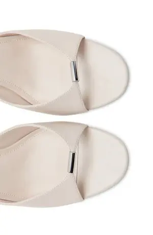 Mango Metallic Detail Faux Leather Slide Sandal - Ecru