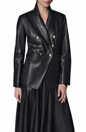 Donna Karan New York Double-breasted Leather Blazer - Black