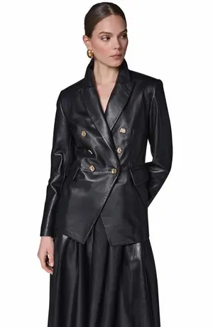 Donna Karan New York Double-breasted Leather Blazer - Black