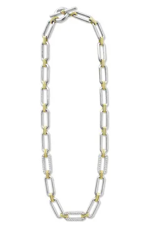 Lagos 18k Gold & Sterling Silver Diamond Link Necklace