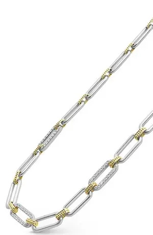 Lagos 18k Gold & Sterling Silver Diamond Link Necklace