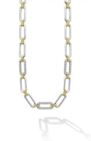 Lagos 18k Gold & Sterling Silver Diamond Link Necklace