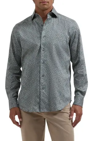 Bugatchi Alvin Shaped Fit Floral Cotton Shirt - Olive