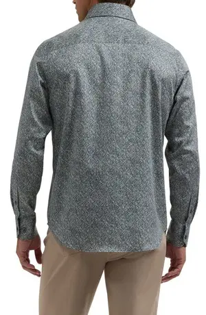Bugatchi Alvin Shaped Fit Floral Cotton Shirt - Olive