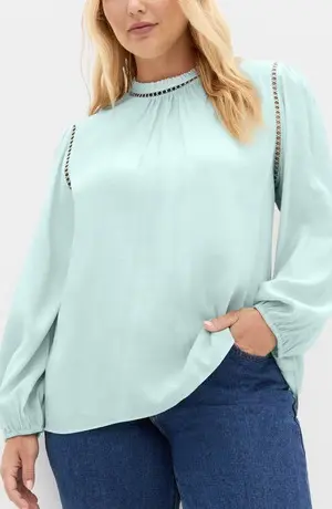 City Chic Lorena Smocked Neck Top - Mint