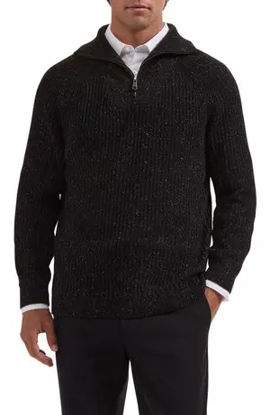 Bugatchi Rib Quarter Zip Sweater - Black