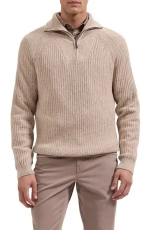 Bugatchi Rib Quarter Zip Sweater Ginger