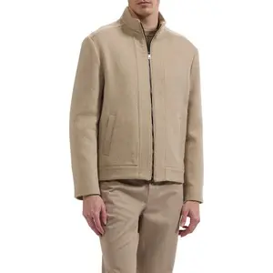Bugatchi Wool Blend Mock Neck Zip Jacket - Camel