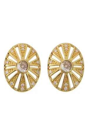 PANACEA Crystal Starburst Oval Stud Earrings - Gold