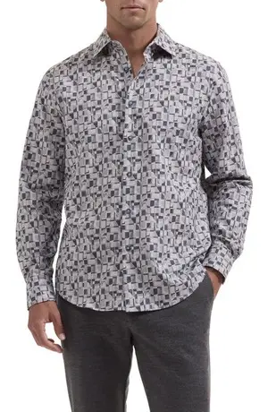 Bugatchi Axel Shaped Fit Print Button-up Shirt - Slate