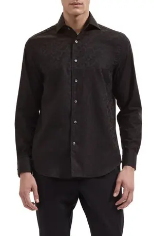 Bugatchi Alvin Shaped Fit Jacquard Button-up Shirt Black