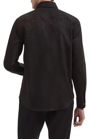 Bugatchi Alvin Shaped Fit Jacquard Button-up Shirt - Black