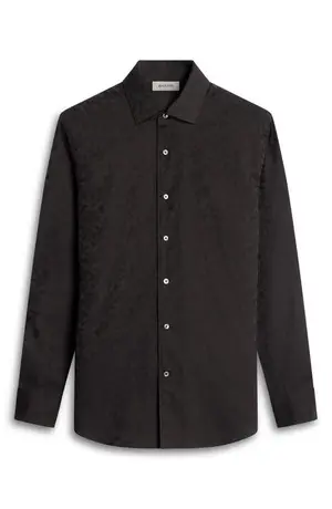 Bugatchi Alvin Shaped Fit Jacquard Button-up Shirt - Black