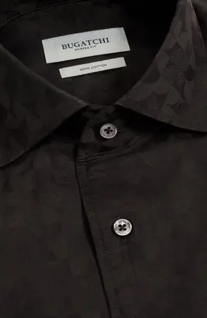 Bugatchi Alvin Shaped Fit Jacquard Button-up Shirt - Black