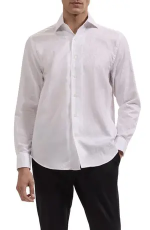Bugatchi Alvin Shaped Fit Jacquard Button-up Shirt - White