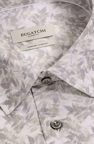 Bugatchi Julian Shaped Fit Leaf Print Stretch Button-up Shirt