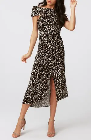 Diane Von Furstenberg Agustin Metallic Abstract Leopard Print Midi Dress