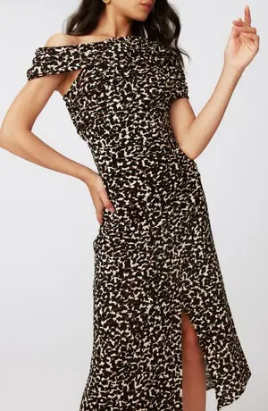 Diane Von Furstenberg Agustin Metallic Abstract Leopard Print Midi Dress