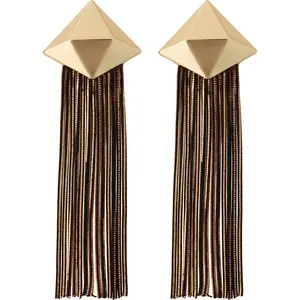 PANACEA Pyramid Stud Fringe Drop Earrings - Black