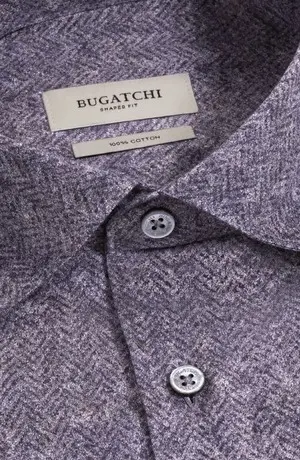 Bugatchi Alvin Shaped Fit Herringbone Cotton Shirt
