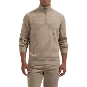 Bugatchi Cotton And Cashmere Quarter Zip Sweater - Cobblestone
