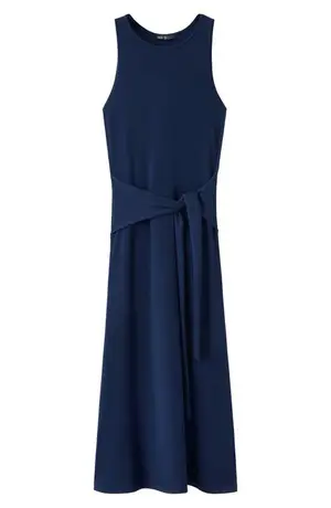 Mango Sleeveless Knit Dress With Tie Detail - Navy