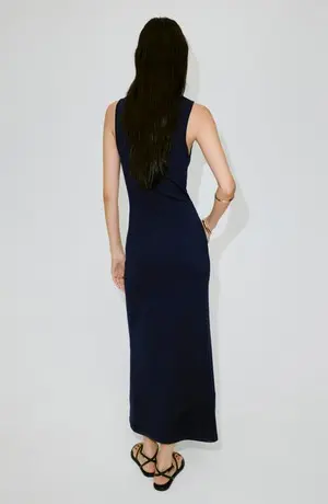 Mango Sleeveless Knit Dress With Tie Detail - Navy