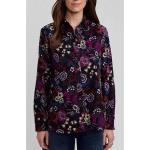 Foxcroft Meghan Floral Print Cotton Button-up Shirt