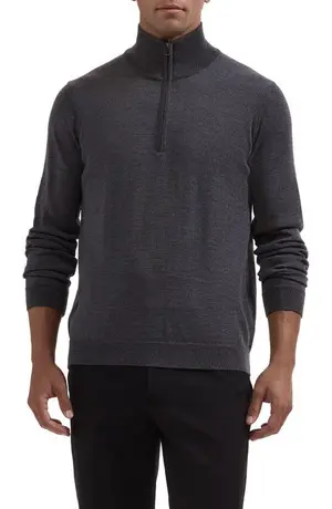 Bugatchi Fred Quarter Zip Merino Wool Sweater - Anthracite