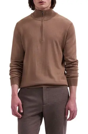 Bugatchi Fred Quarter Zip Merino Wool Sweater - Camel