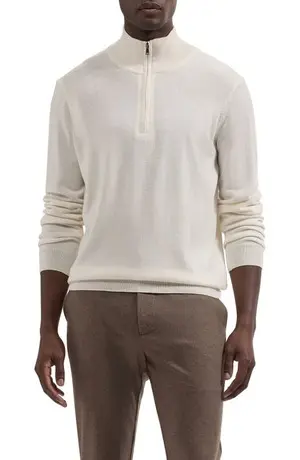 Bugatchi Fred Quarter Zip Merino Wool Sweater - Chalk