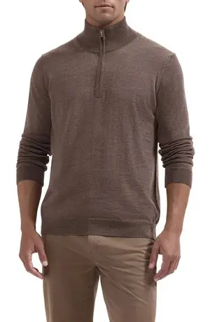 Bugatchi Fred Quarter Zip Merino Wool Sweater - Walnut