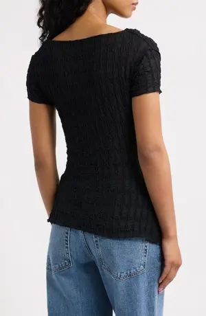 BDG URBAN OUTFITTERS Asymmetrical Button Textured Short Sleeve Top
