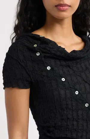 BDG URBAN OUTFITTERS Asymmetrical Button Textured Short Sleeve Top