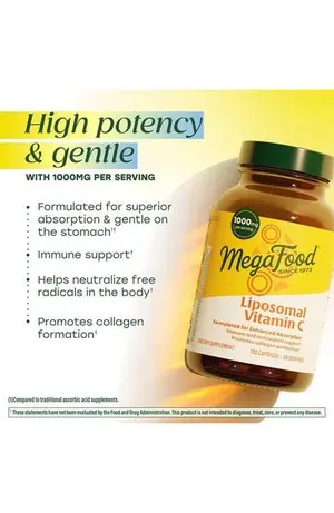 MEGAFOOD Liposomal Vitamin C 1000mg Per Serving, High Absorption, Immune Support