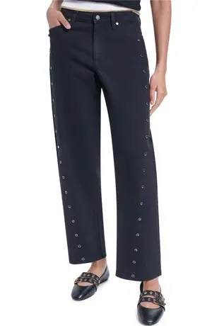 Karl Lagerfeld Paris Grommet Detail Barrel Leg Jeans - Black