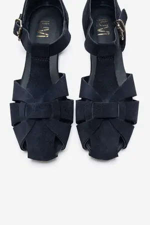 FOREVER & ALWAYS SHOES Falina Braided Leather Flat Sandals - Navy Suede